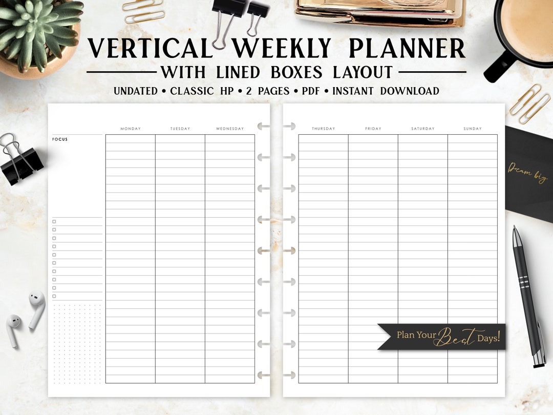 Undated Weekly Planner Printable, Lined Vertical Planner Layout, 7x9.25 ...