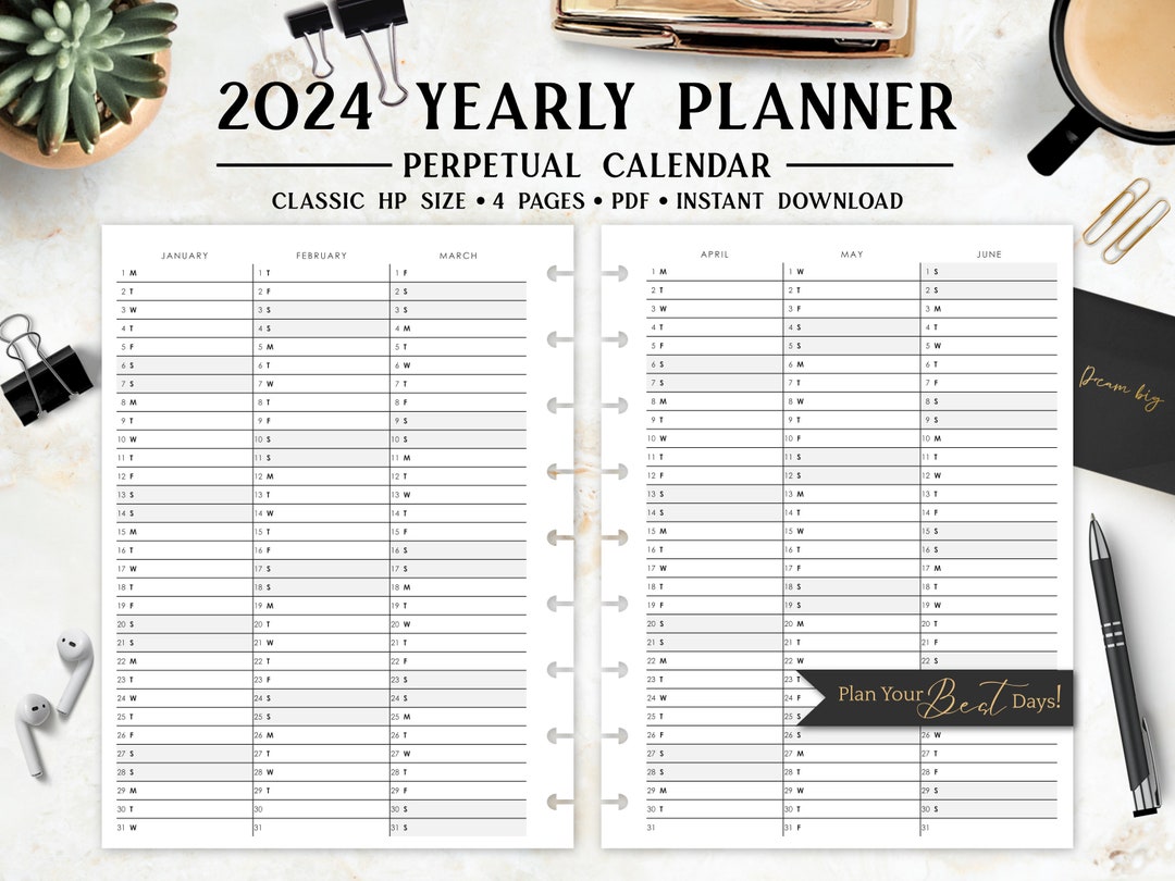 2024 Yearly Planner Printable, Perpetual Layout, Classic HP 7x9.25 Size ...