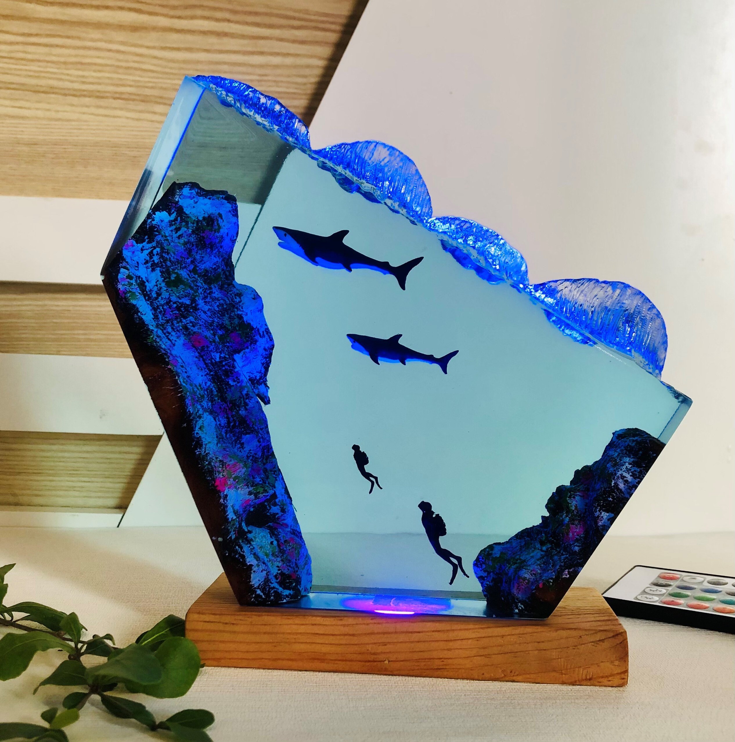 Mother and Baby Sharks Epoxy and Wooden Night Lights - Etsy