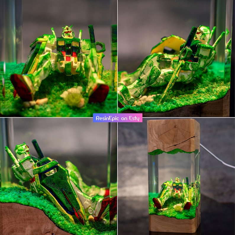 Rebirth Robot Resin Lamp – Handmade Mecha Diorama Light, Futuristic ...