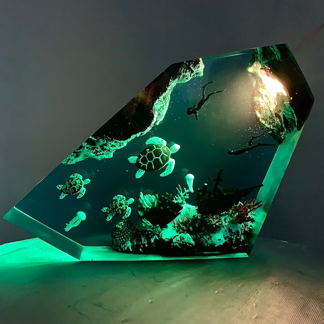 Turtles & Driver Epoxy Resin Night Light Unique Gift for Ocean Lovers ...