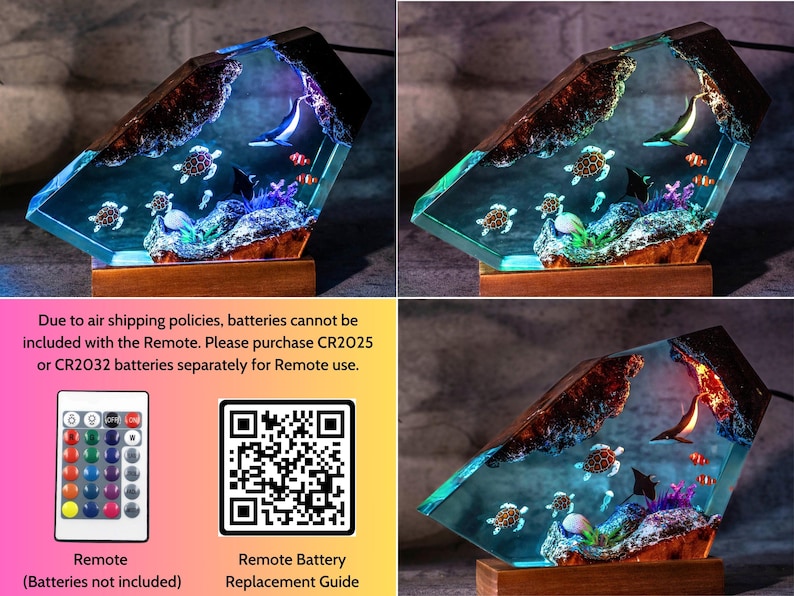 Turtle Family and Coral Reef Epoxy Resin Night Light - Handmade Ocean ...