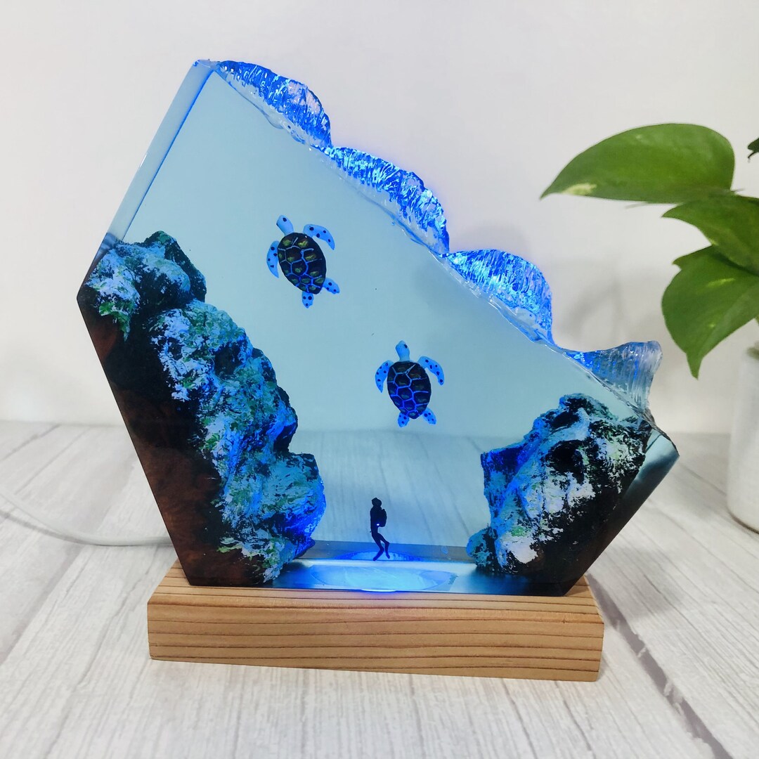 Turtles and Diver Epoxy Night Lights, Home Decor, Ocean Resin Lamp ...