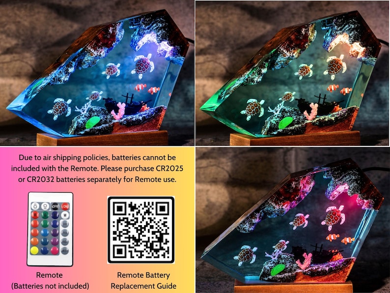 Turtle Family and Coral Reef Epoxy Resin Night Light - Handmade Ocean ...
