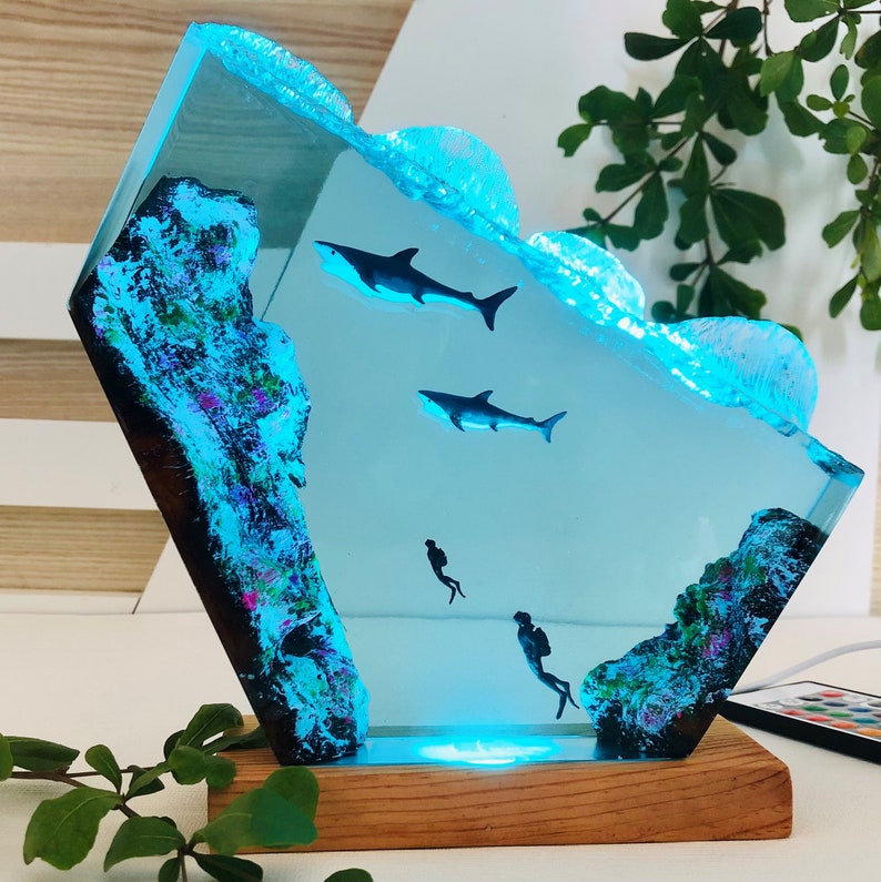 Mother and Baby Sharks Epoxy and Wooden Night Lights - Etsy