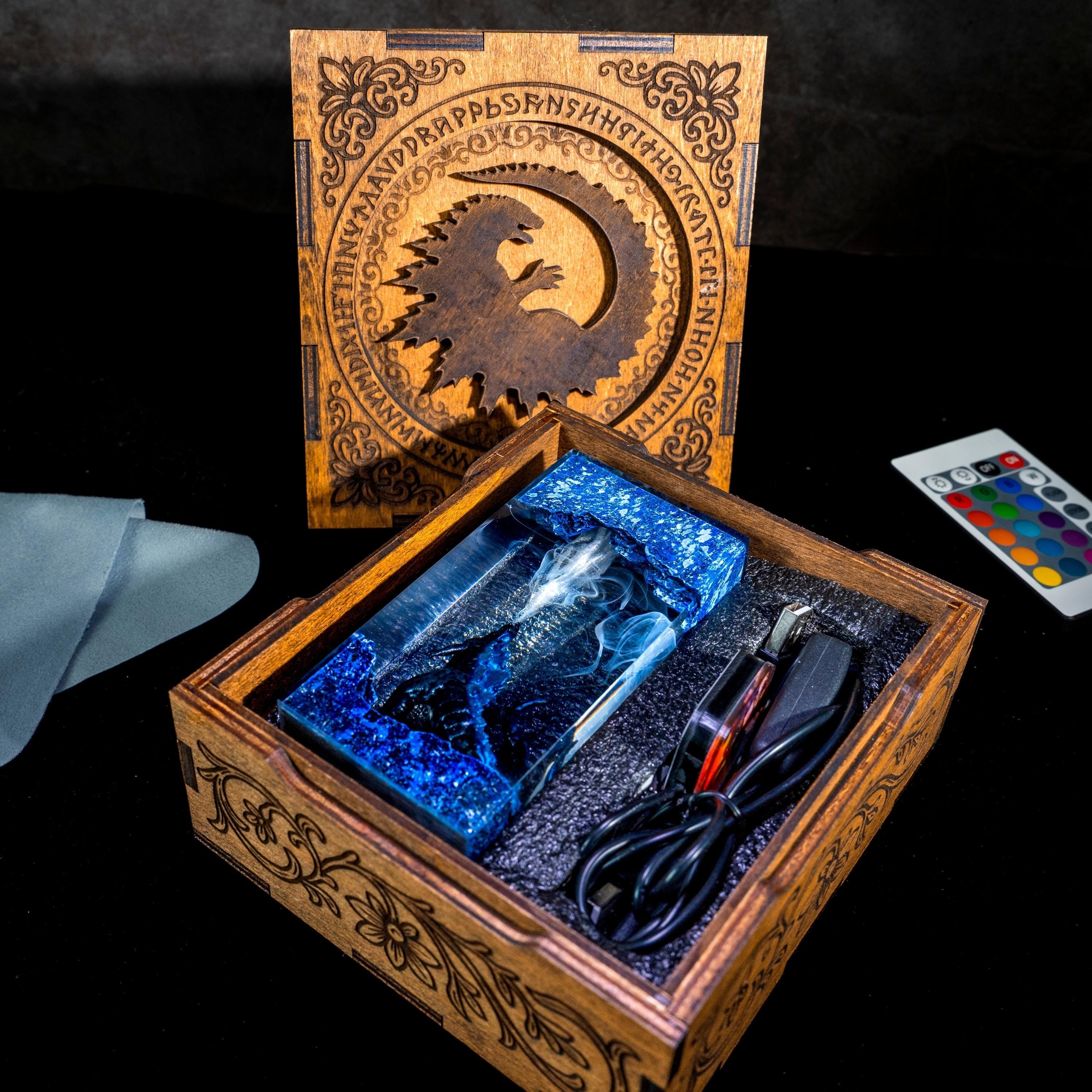 Custom Monster Night Light, Handmade Diorama Lamp, Godzilla Wooden Box ...