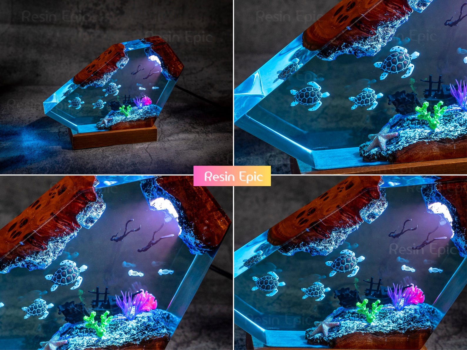 Turtles & Driver Epoxy Resin Night Light - Unique Gift for Ocean Lovers ...