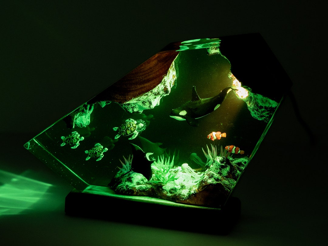 Killer Whales and Turtle Resin Night Lights Resin Ocean Lamp ...