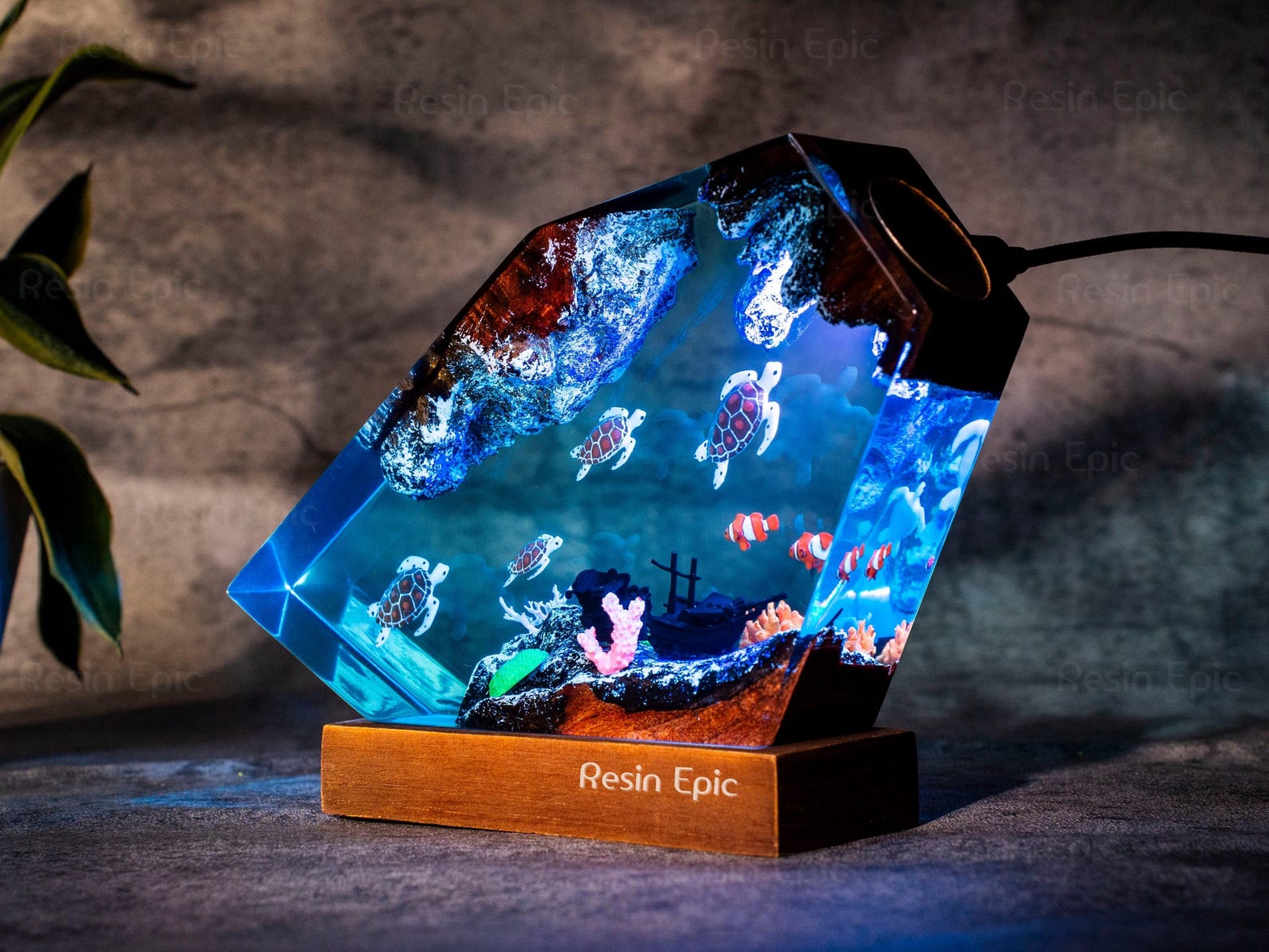 Turtle Family and Coral Reef Epoxy Resin Night Light - Handmade Ocean ...