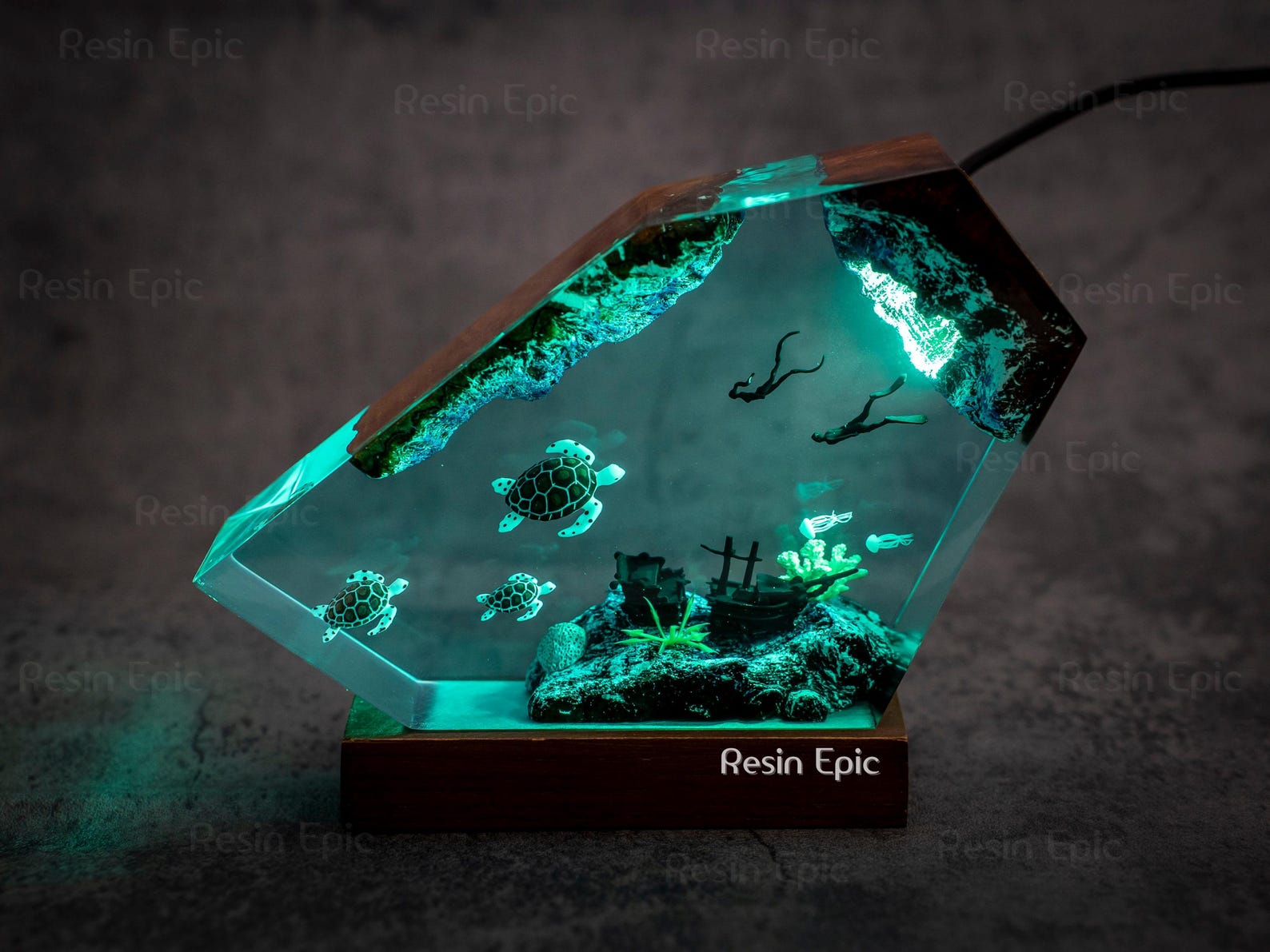 Turtle Family and Coral Reef Epoxy Resin Night Light - Handmade Ocean ...