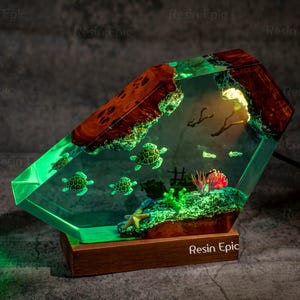 Turtle Family and Coral Reef Epoxy Resin Night Light - Handmade Ocean ...