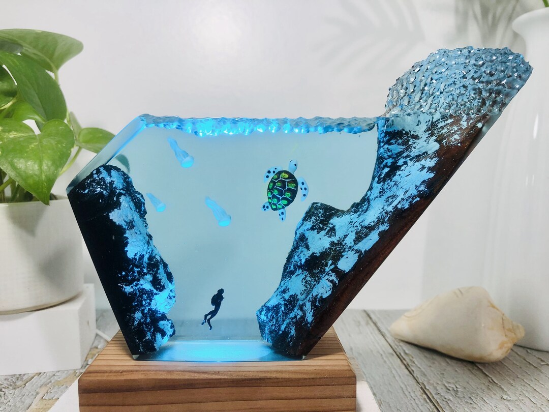 Resin Turtle Lamp, Epoxy and Wooden Night Lights, Lighting Home Decor ...
