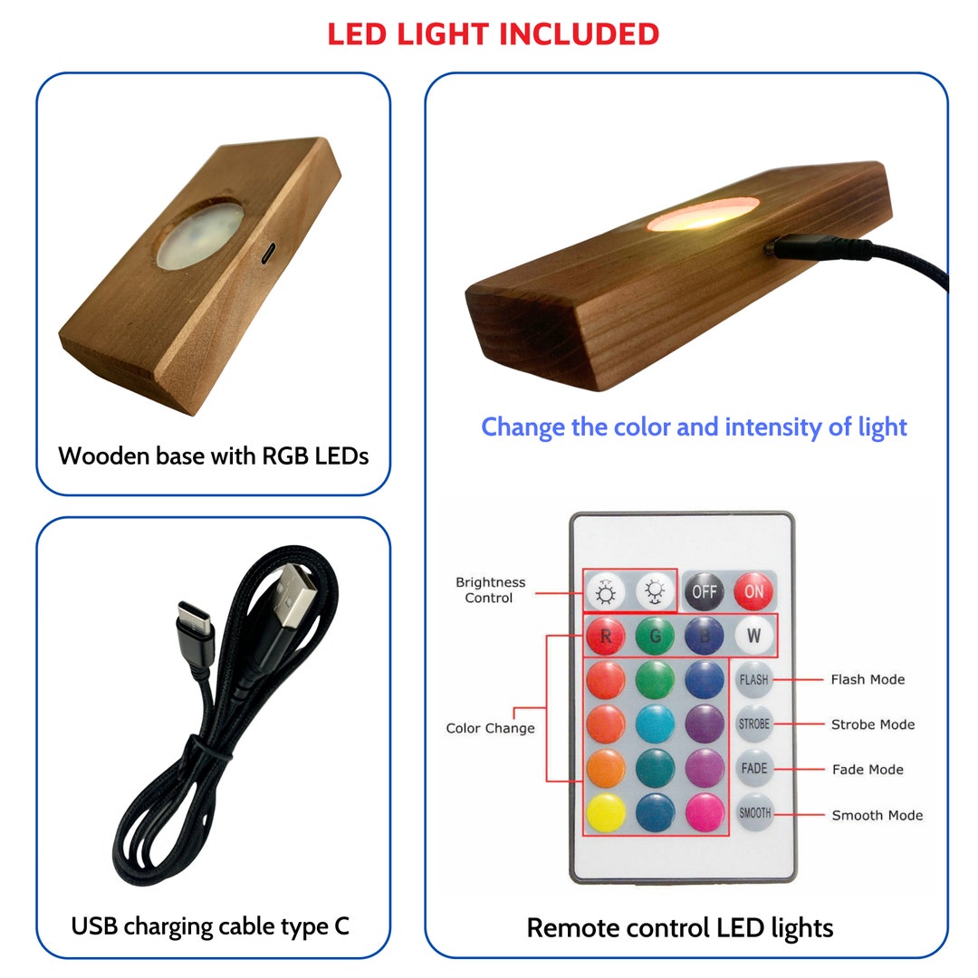 Remote Control RGB LED Lights via Remote for Resin Night Lights, Powered Through USP Type C ...