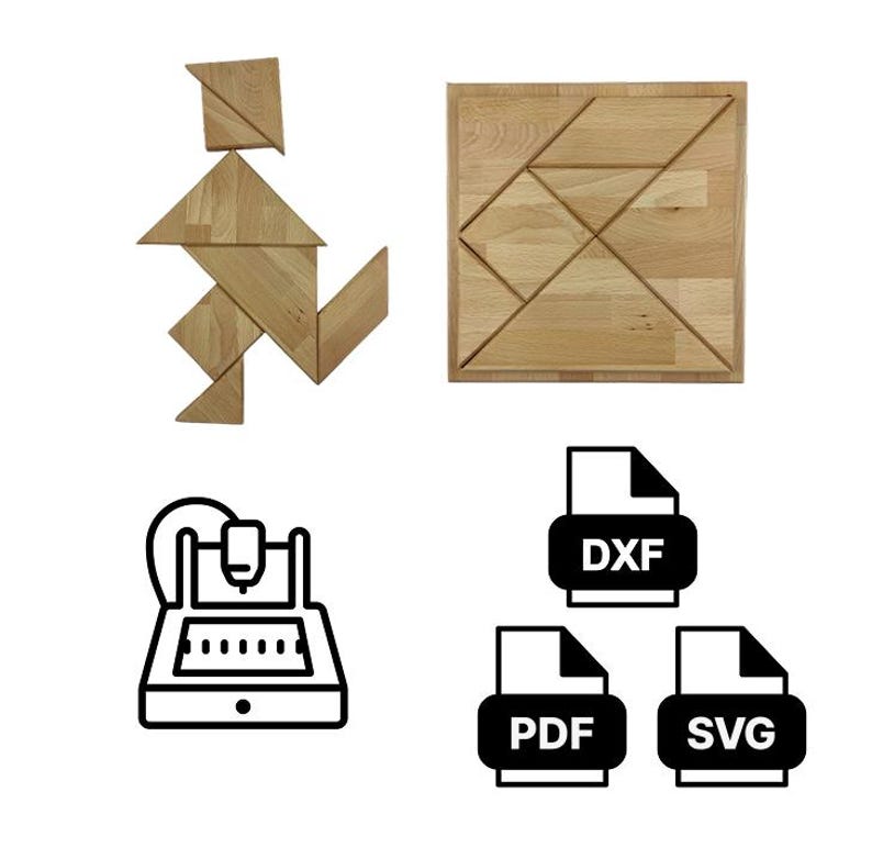 Fichier DXF-svg-pdf CNC – Grand Tangram en bois – Jeu éducatif ...