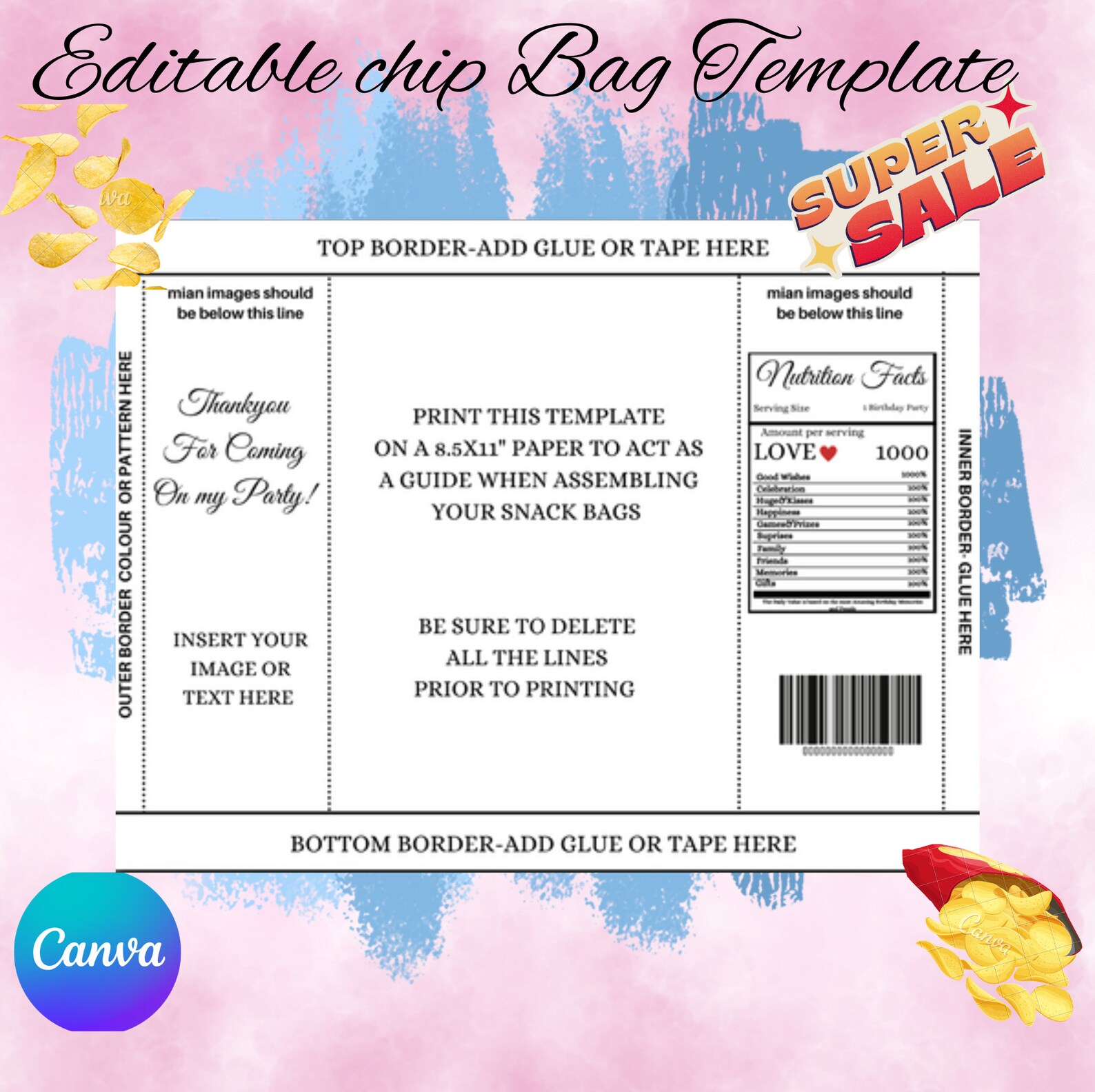 Chip Bag Template | Digital Custom Chip Bag | Chip Bags Template | Chip ...