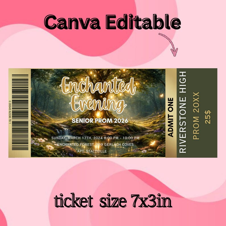 Enchanted Forest Prom Ticket Template, Emerald Green Canva Event Pass ...