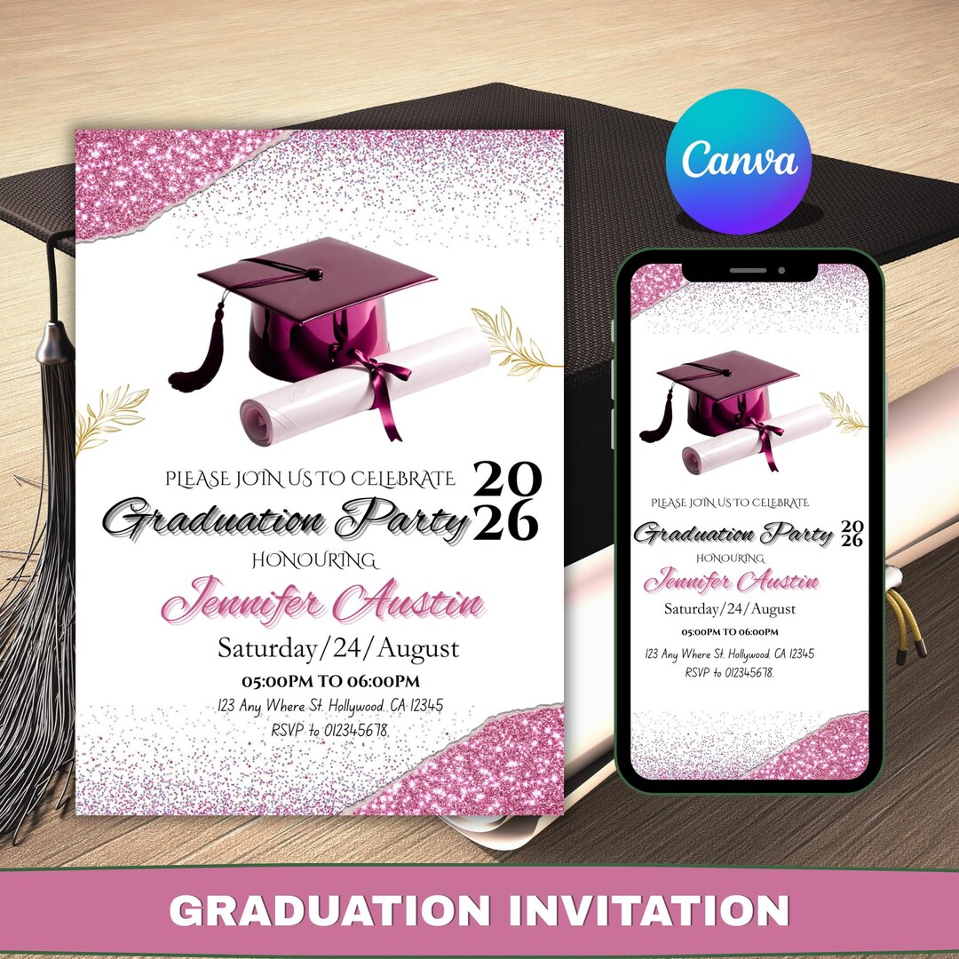 Graduation Invitation 2026 Editable Canva Template, Graduation Party ...