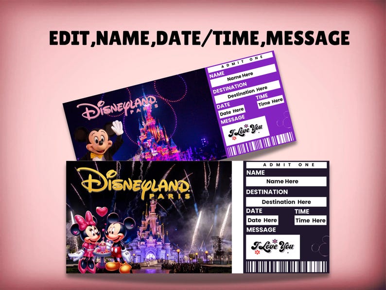 Disneyland Paris Ticket – Printable Theme Park Ticket, Trip Reveal Gift ...