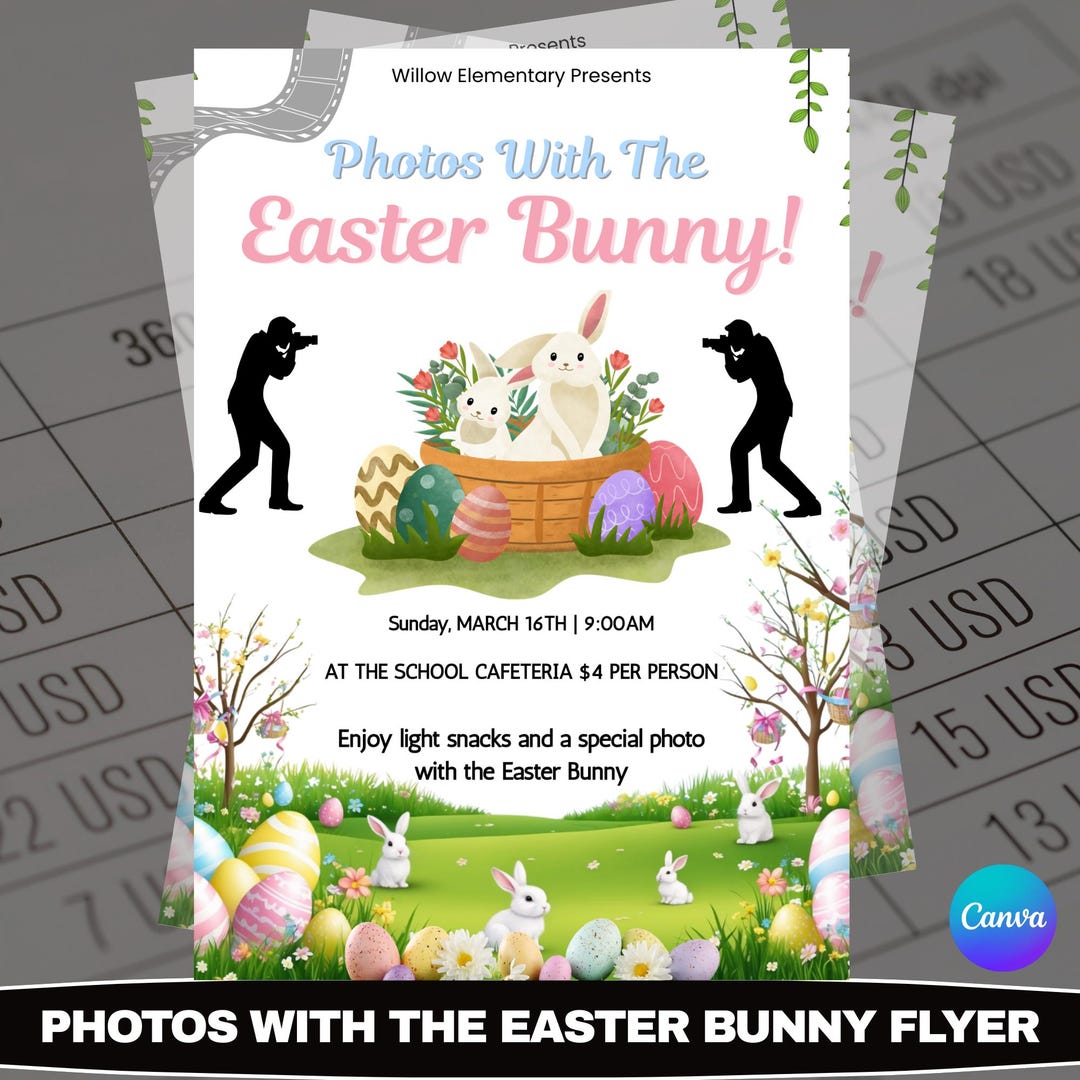 Photos With Easter Bunny Flyer Template Canva | Easter Event Flyer ...