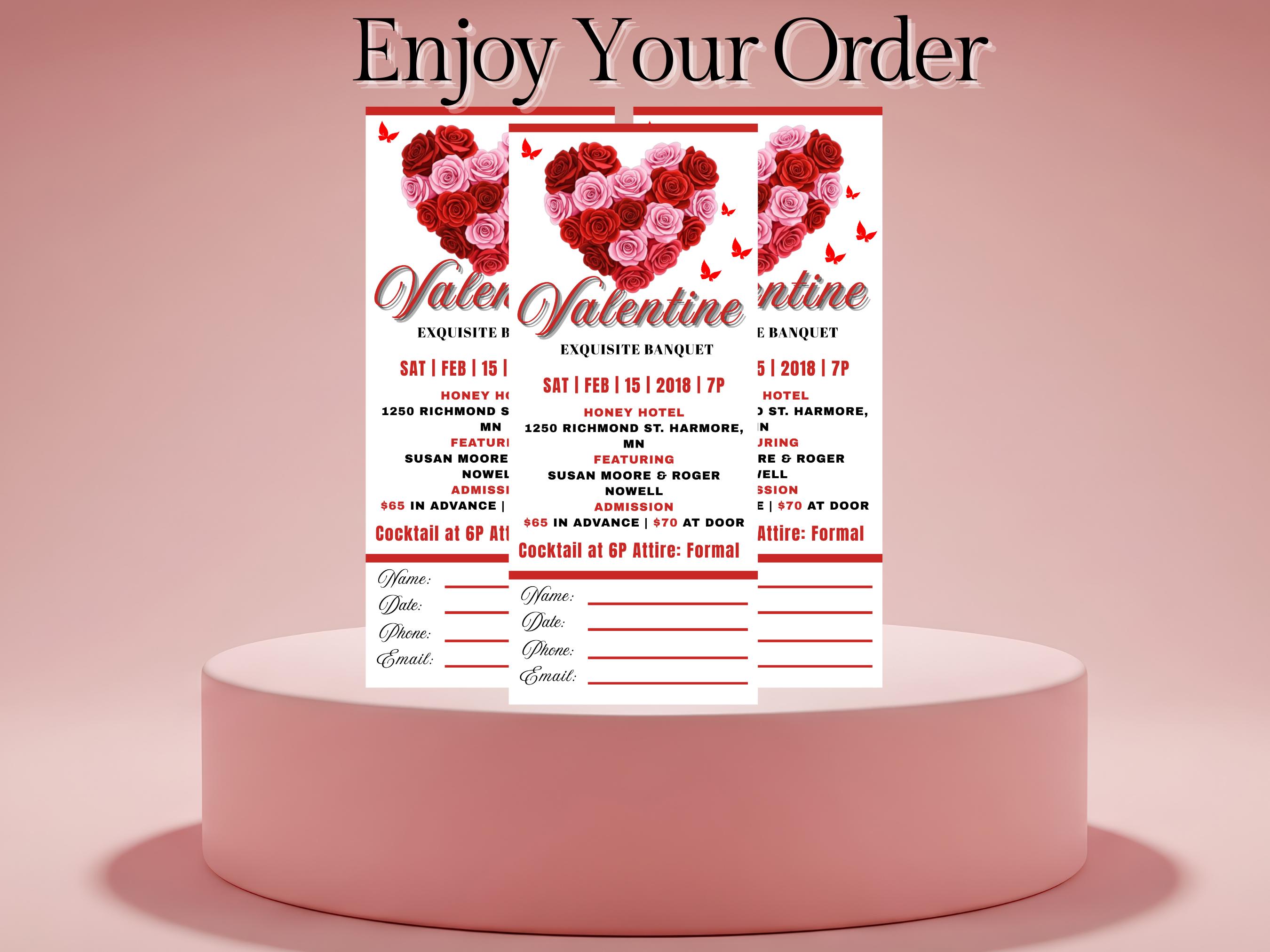 Valentine's Day Banquet Ticket Template,printable Valentine's Day Event ...