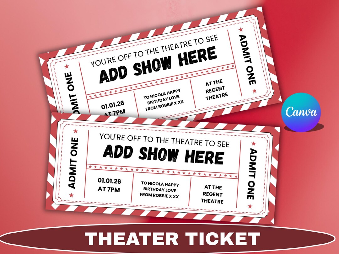 Editable Theatre Tickets – Canva Editable Ticket Template, Printable ...