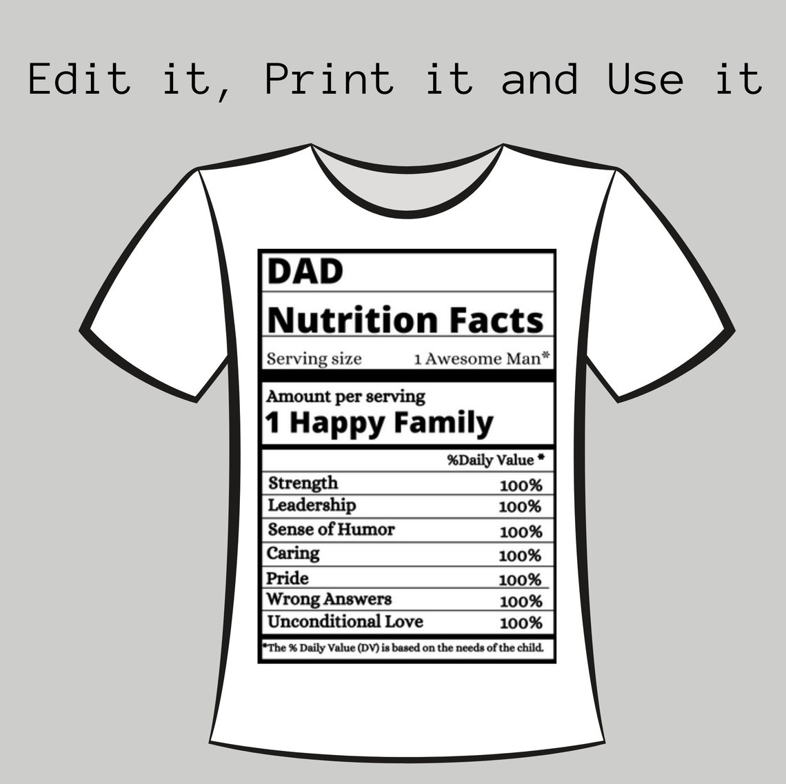 Dad Nutrition Facts | Editable Nutrition | Nutritional Label | Dad ...