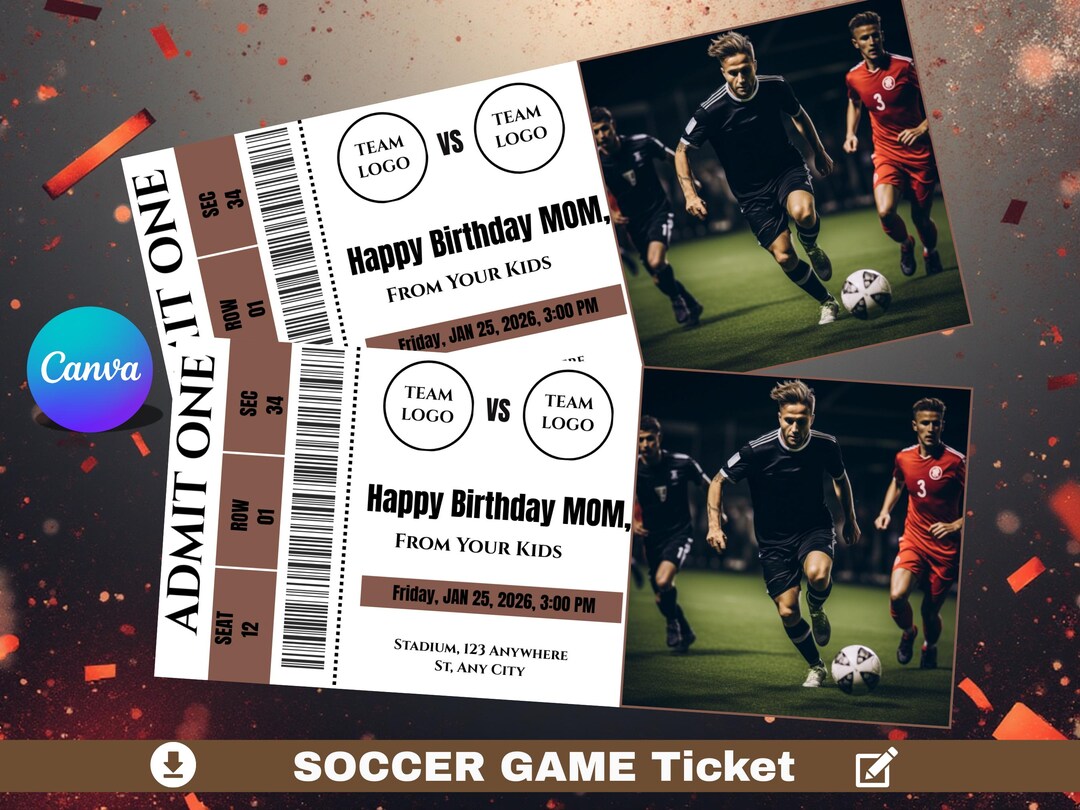 Soccer Game Ticket – Printable Soccer Ticket Template, Game Day Invite ...