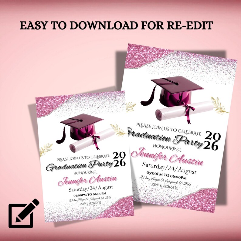 Graduation Invitation 2026 Editable Canva Template, Graduation Party ...