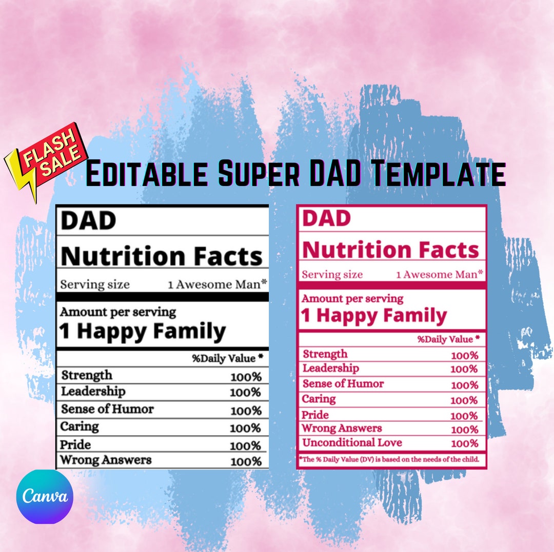 Dad Nutrition Facts | Editable Nutrition | Nutritional Label | Dad ...