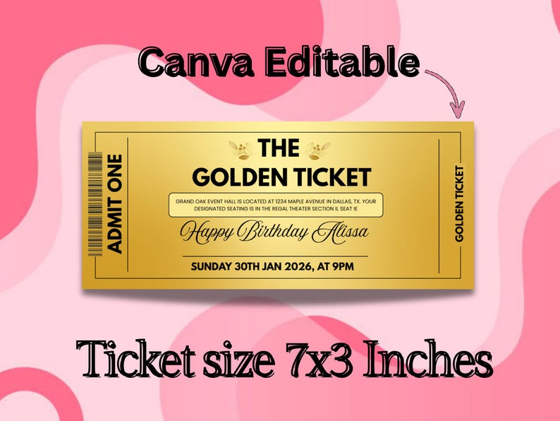 Editable Golden Ticket Template, Birthday Gift Coupon, Surprise ...
