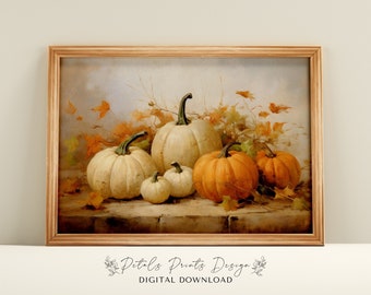 Fall Wall Decor Printable Pumpkin Still Life Painting, Rustic Fall Art ...