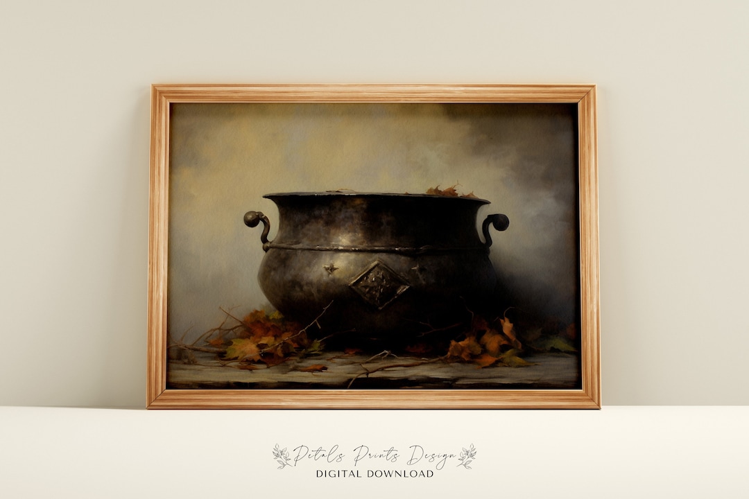 Vintage Witch Cauldron Painting: Rustic Halloween Decor (digital ...