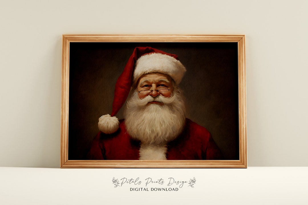 Vintage Santa Portrait Print: Rustic Christmas Wall Art (digital ...
