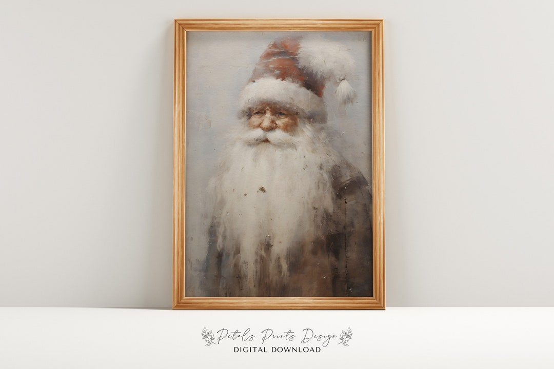Christmas Wall Decor Printable Santa Still Life Painting, Rustic ...