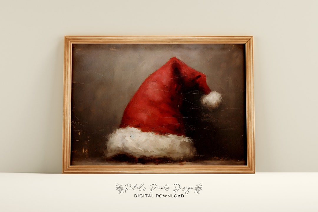 Vintage Santa Hat Still Life Painting: Rustic Christmas Art (digital ...