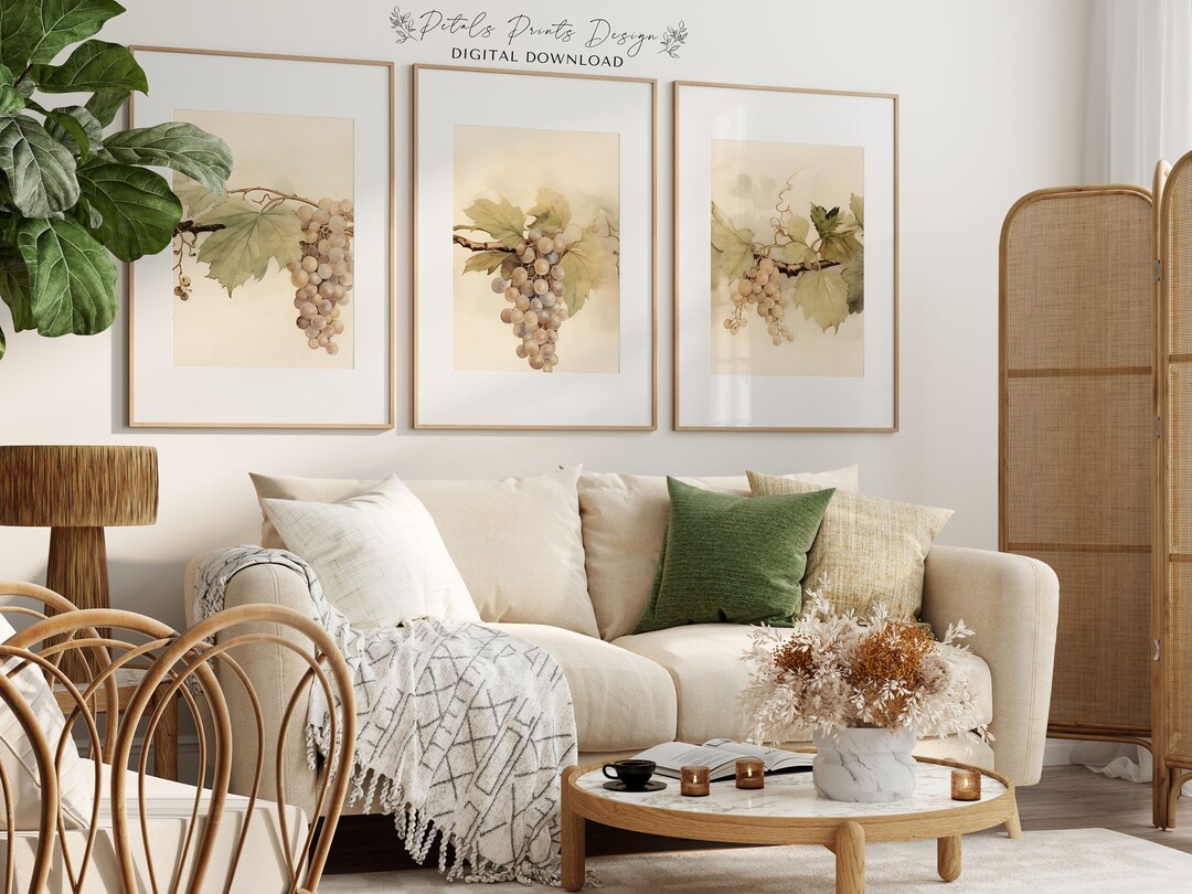 Vintage Grape Vine Print Set: Neutrale botanische Wandkunst (digitaler ...