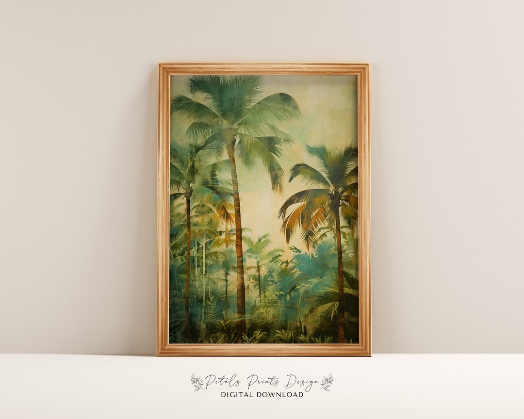 Printable Jungle Trees Decor, Palm Tree Art Print, Vintage Jungle Print ...