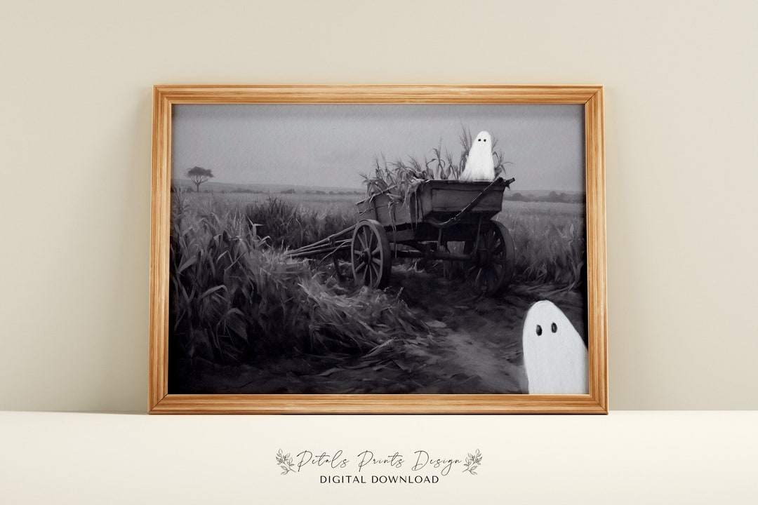 Vintage Halloween Ghosts Art Print: Spooky Field Scene (digital ...
