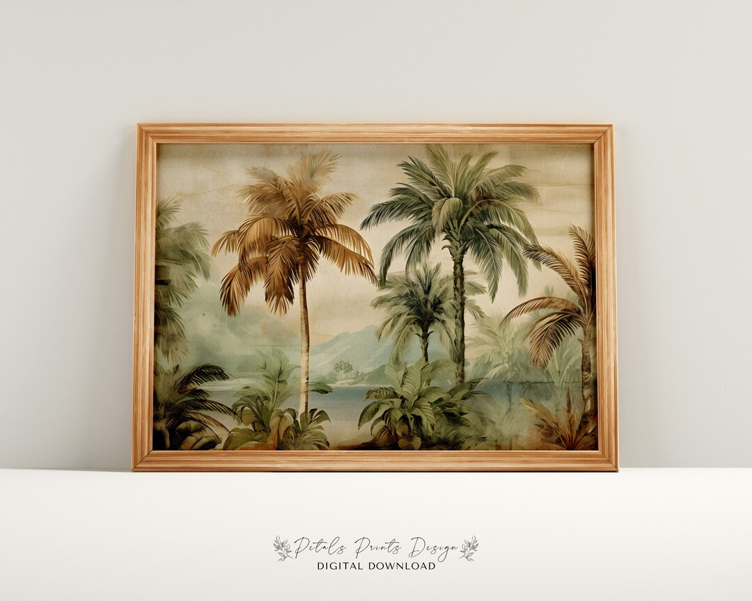 Printable Jungle Trees Decor, Palm Tree Art Print, Vintage Jungle Print ...
