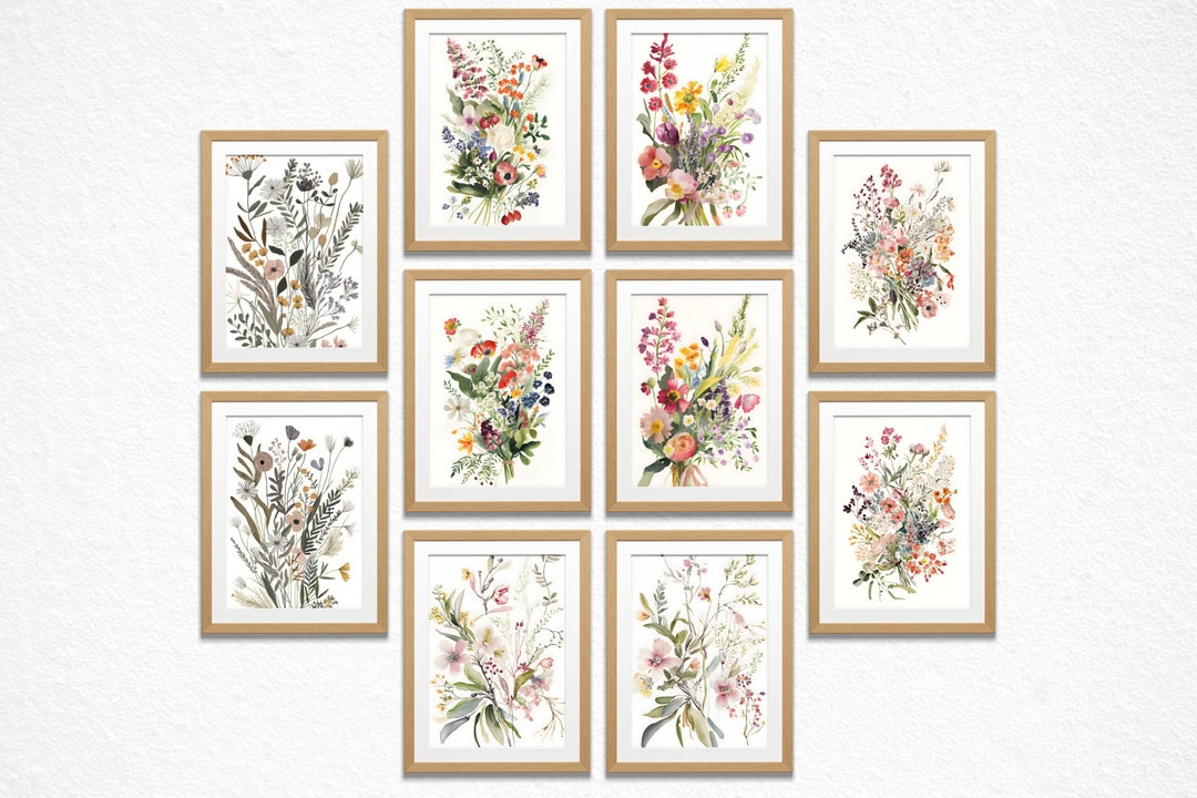 Wildflower Prints Bundle of 10 - Floral Instant Art - Printable Flower Art Bundle - Floral Wall ...