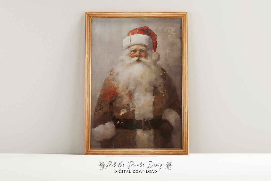 Vintage Santa Still Life Painting: Rustic Christmas Art (digital ...