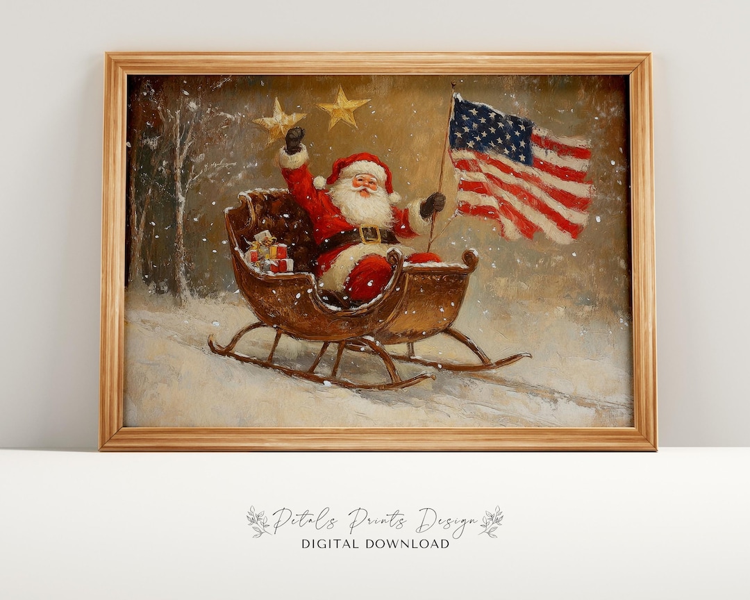 Patriot Santa Christmas Art: Vintage Holiday Print (digital Download ...
