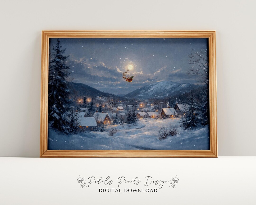 Vintage Christmas Village Painting: Rustic Holiday Art (digital ...