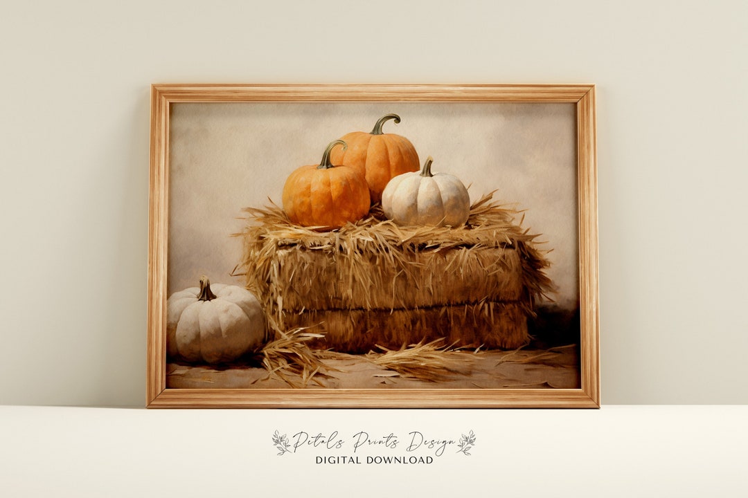 Fall Wall Decor Printable Pumpkin Still Life Painting, Rustic Fall Art ...