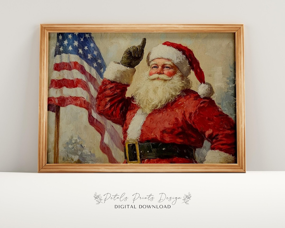 Patriot Santa Christmas Art Print: Vintage Holiday Wall Decor (digital ...