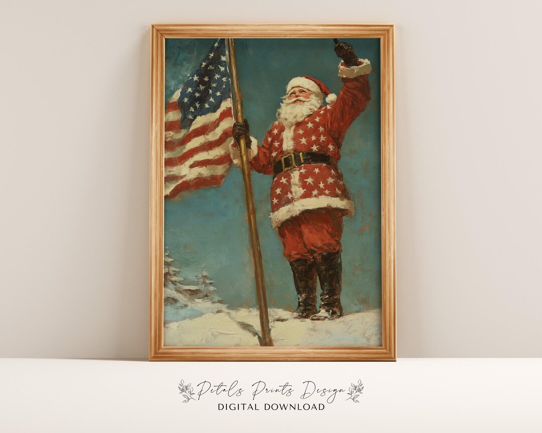Vintage Patriot Santa Print: Rustic Christmas Wall Art (digital ...