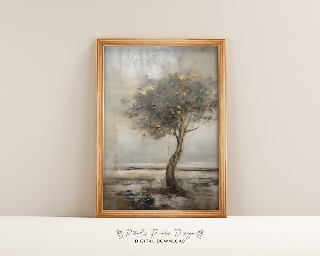 Gilded Tree Vintage Landscape Art Print: Neutral Farmhouse Decor ...
