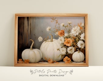 Fall Wall Decor Printable Pumpkin Still Life Painting, Rustic Fall Art ...