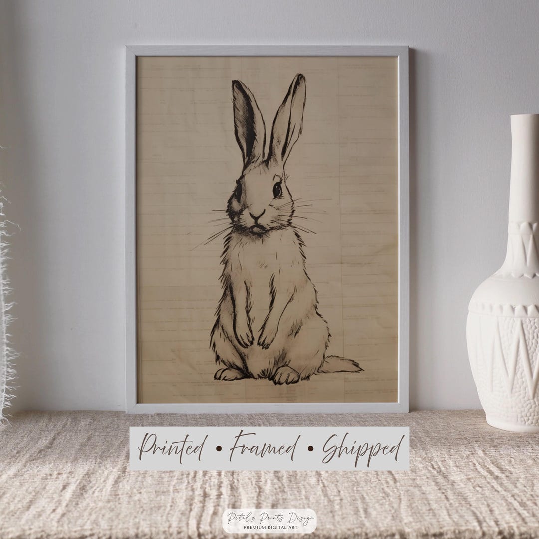 Vintage Rabbit Print - Rustic Spring Wall Art - Framed or Unframed ...
