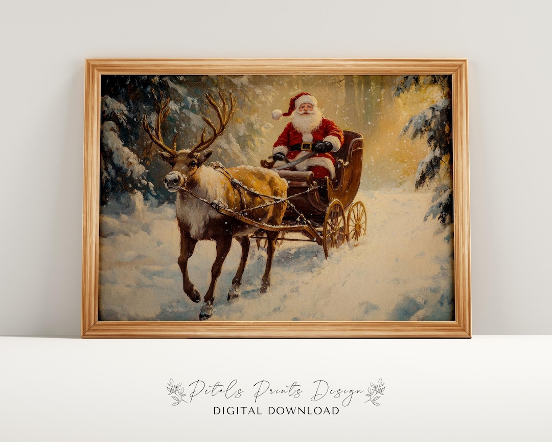 Christmas Wall Decor Printable Santa Still Life Painting, Rustic ...